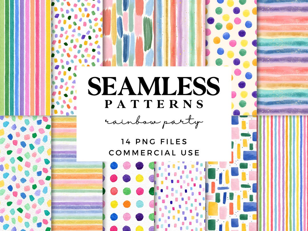 Rainbow Party Seamless Patterns - Fun Watercolour Digital Backgrounds ...