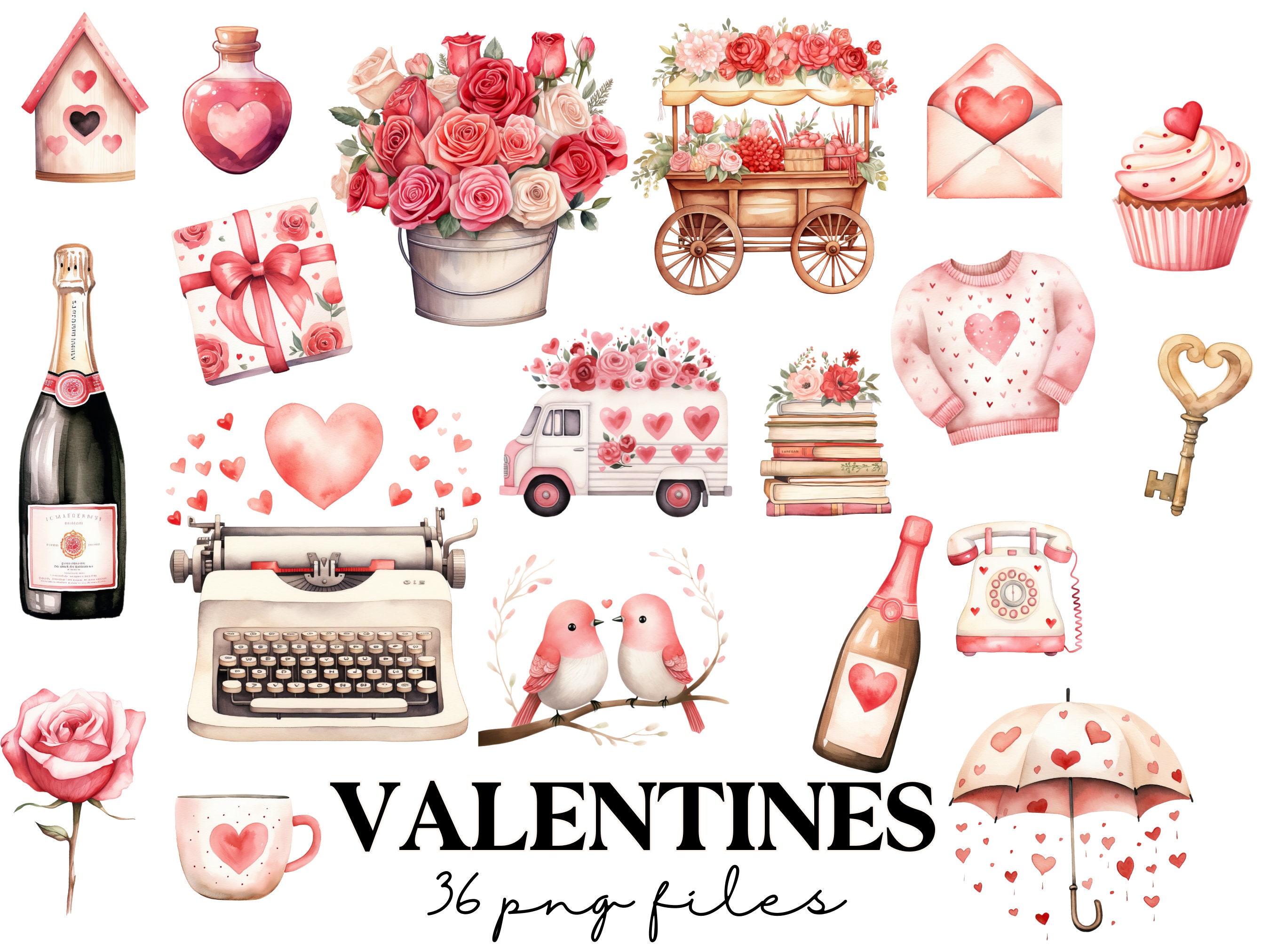 Watercolour Valentines Clipart Bundle Valentines Day Clip Art Set ...