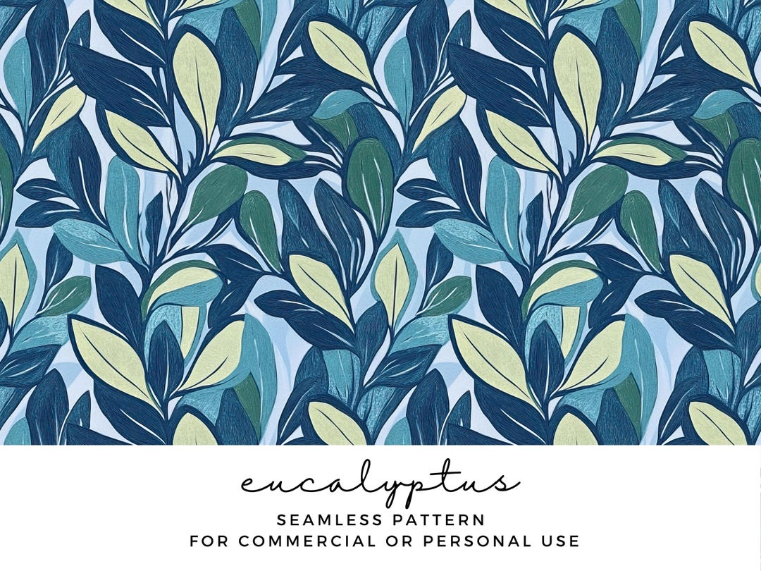 Eucalyptus Seamless Pattern - Blue Botanical Scrapbook Paper - Leaves ...