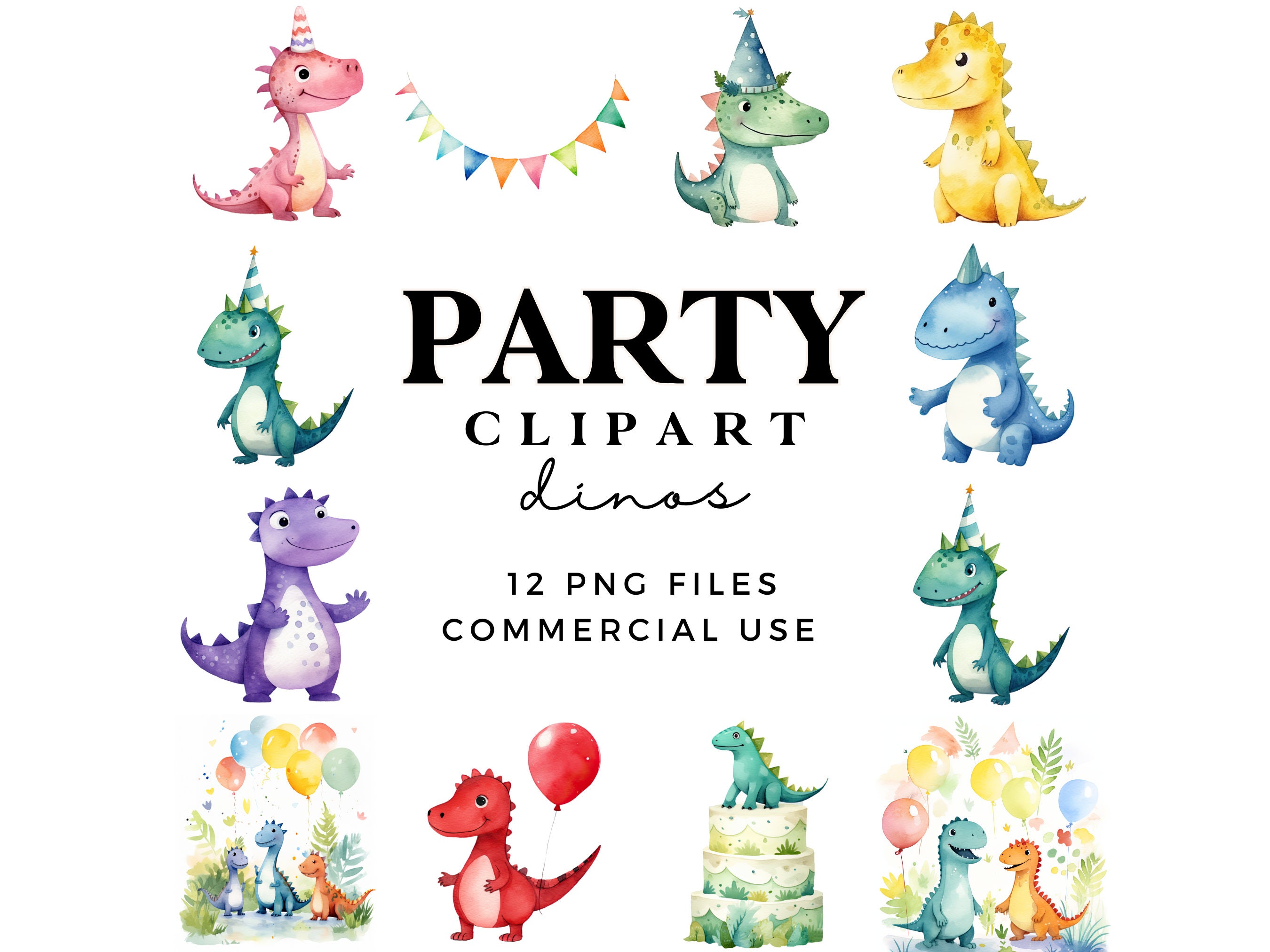 Cute Dinosaur Clipart for Kids Parties Watercolour Dinosaur Clip Art ...