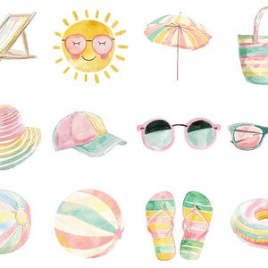 Summer Clipart PNG - Cute Pool Party Clipart Bundle - Watercolour Beach ...