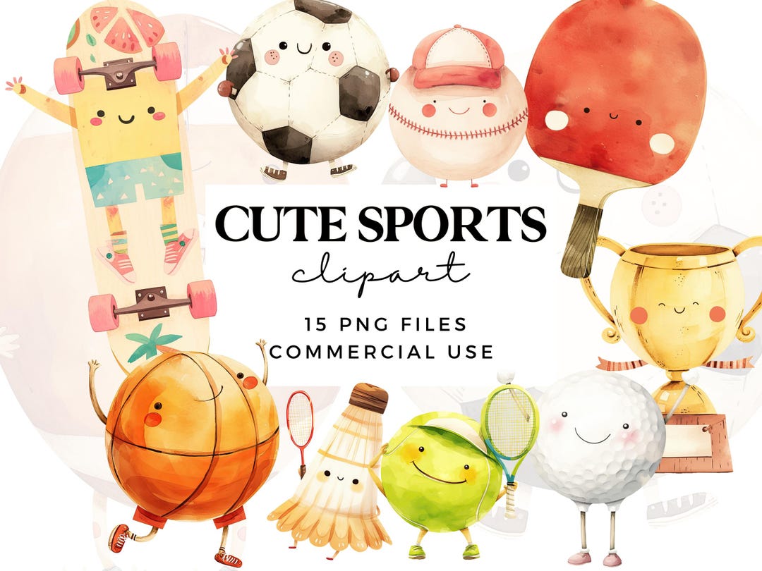Cute Sports Clipart Bundle - Kawaii Sports Characters Clip Art Inc ...
