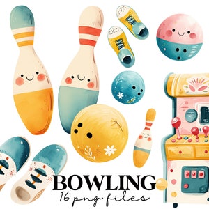Bowling Clipart Set - Cute Bowling Party Invitation Clipart - Kawaii ...