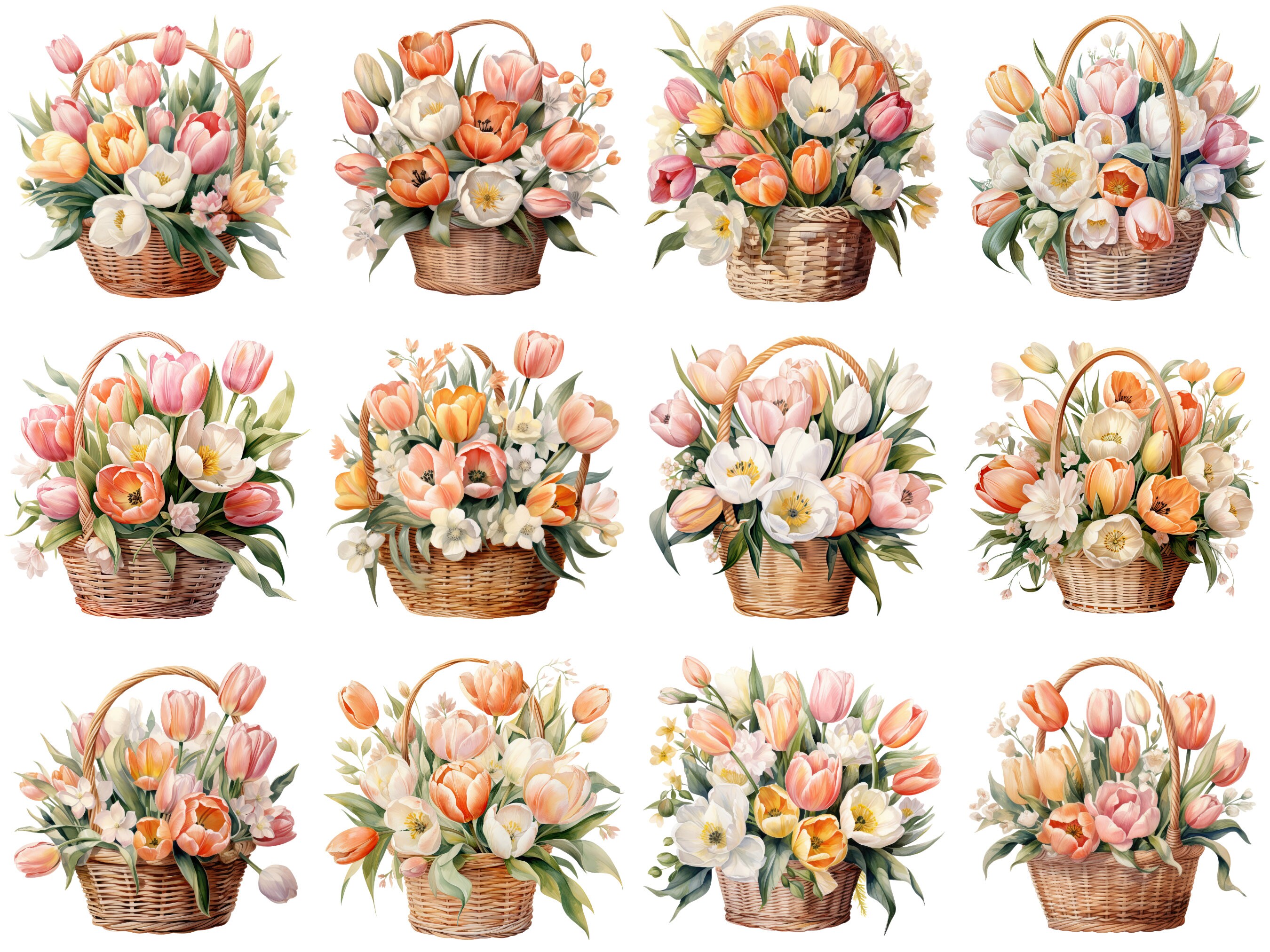 Tulip Baskets Clipart Easter Flowers Clip Art Spring - Etsy