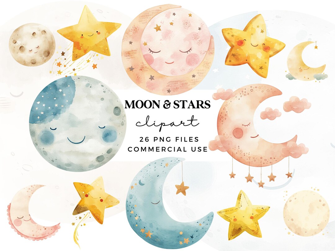 Cute Moon & Stars Clipart - Crescent Moon Images - Kawaii Clip Art ...