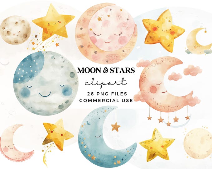 Cute Moon & Stars Clipart - Crescent Moon Images - Kawaii Clip Art ...
