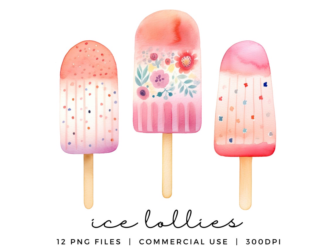 Watercolor Pastel Ice Lolly Clipart Set Summer Treats Popsicle ...