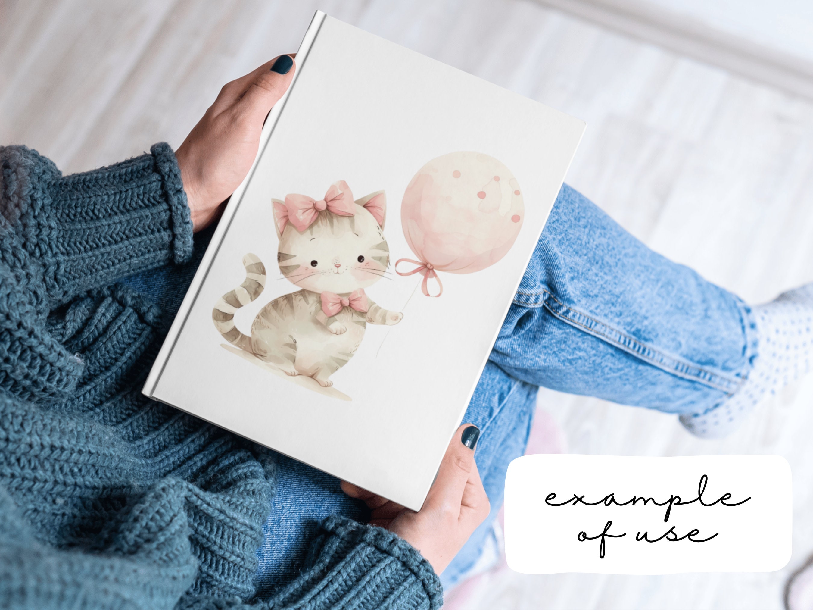 Cute Kitten Clipart Cat With a Balloon Clip Art for Nursery Wall Art ...