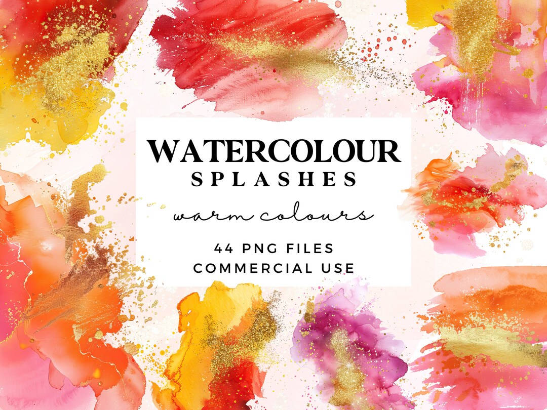 Watercolour Splash Clipart in Warm Colours - Digital Brush Stroke ...