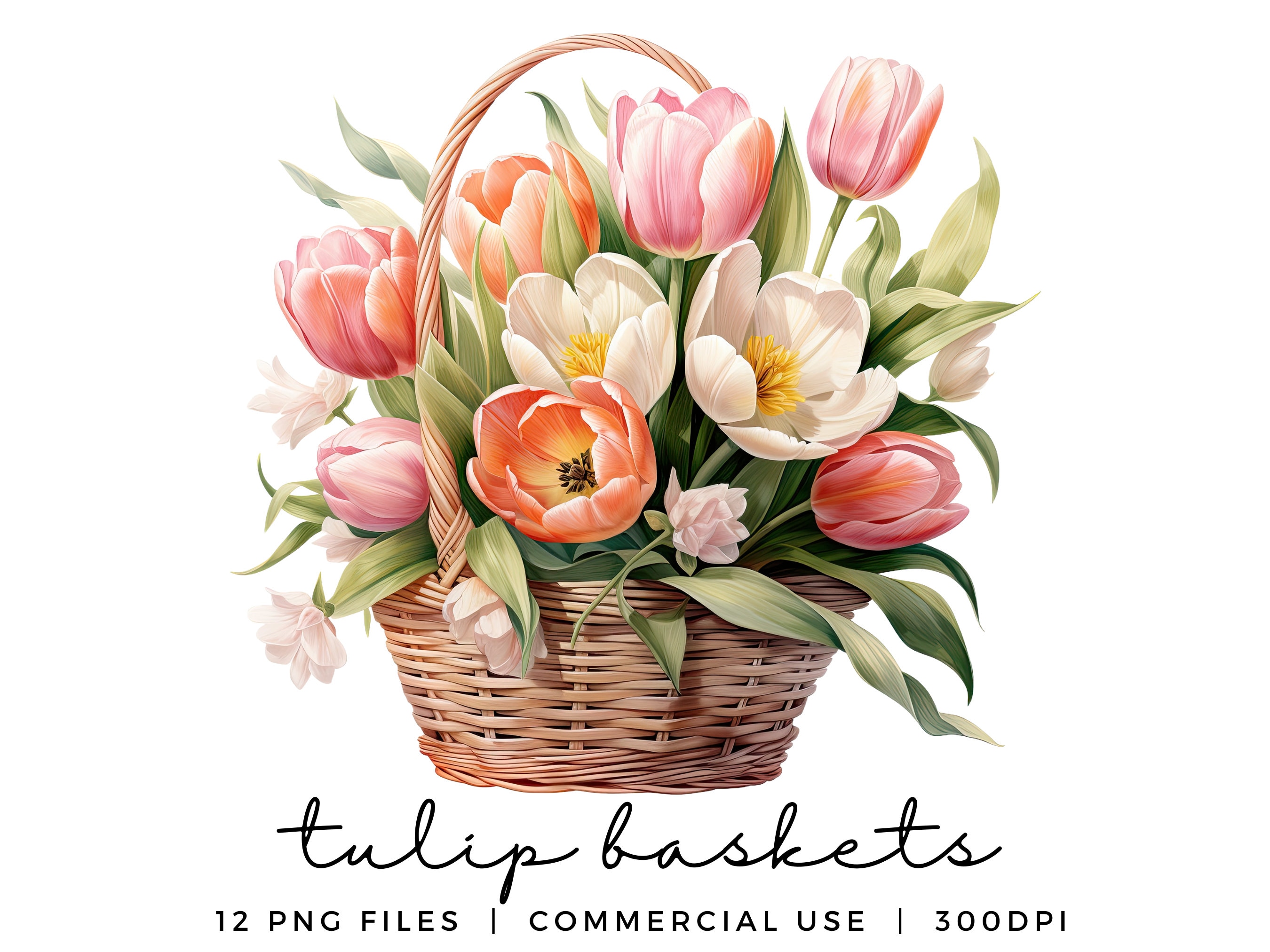 Tulip Baskets Clipart Easter Flowers Clip Art Spring - Etsy