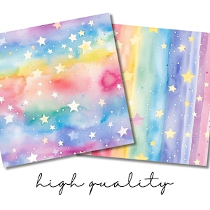 Rainbow Stars Seamless Patterns - Pastel Rainbow Digital Backgrounds ...