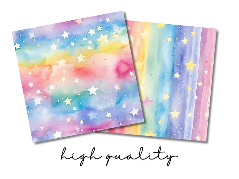 Rainbow Stars Seamless Patterns - Pastel Rainbow Digital Backgrounds ...
