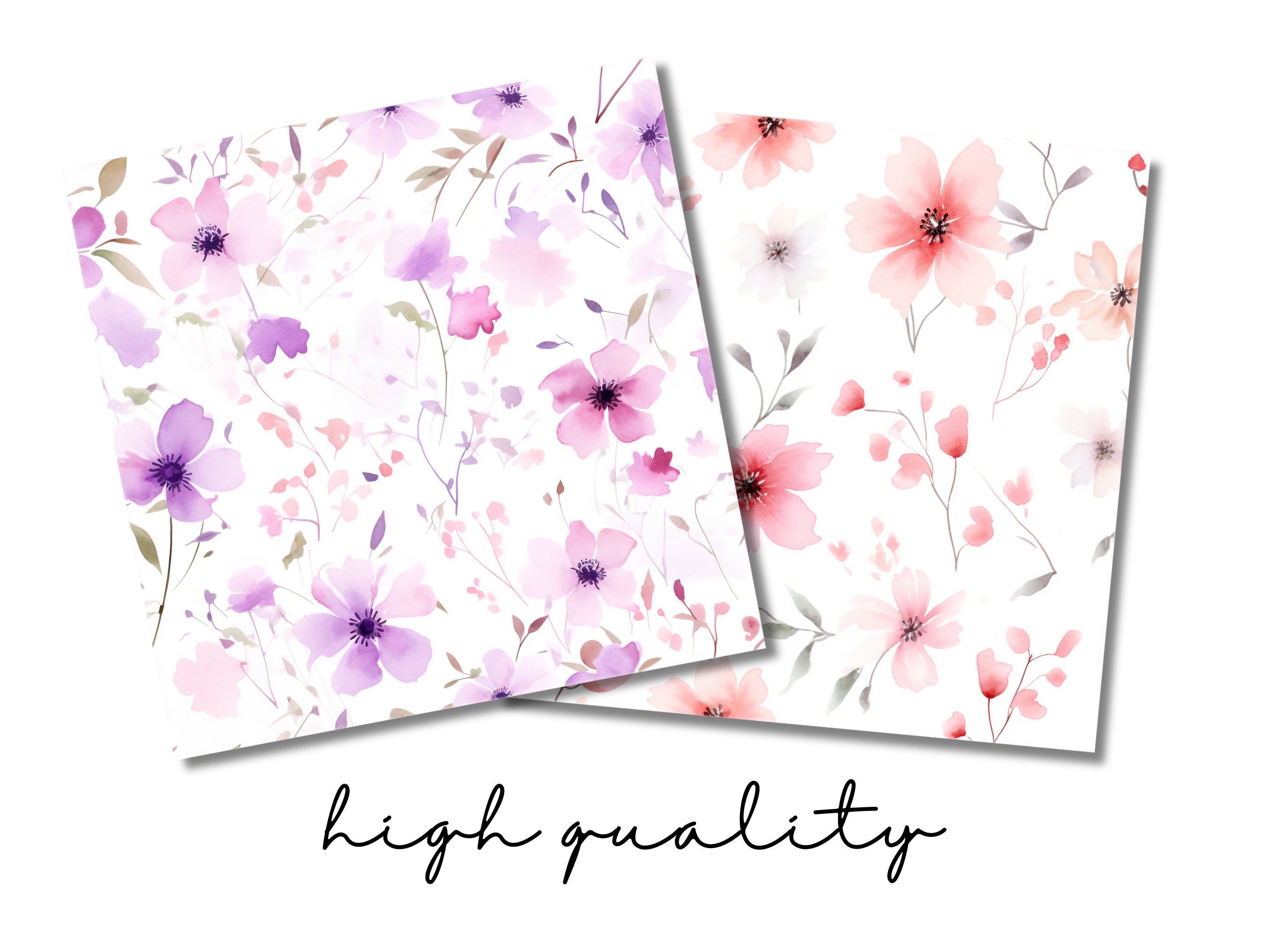 Watercolour Flowers Seamless Patterns Romantic Floral Digital Paper Set ...