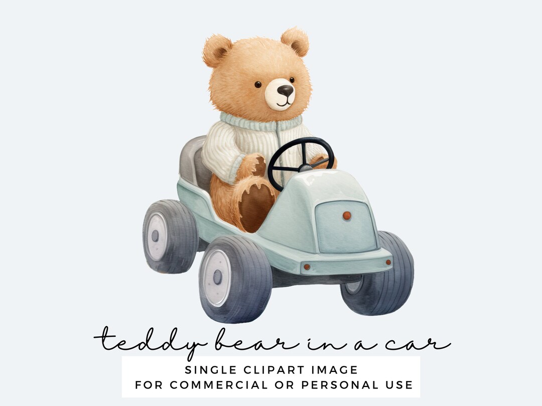 Bear in a Car Clipart Cute Teddy Bear Clip Art Nursery Wall Art, Kids ...