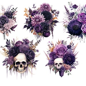 Halloween Clipart - Gothic Floral Illustrations - Dark Purple Bouquet ...