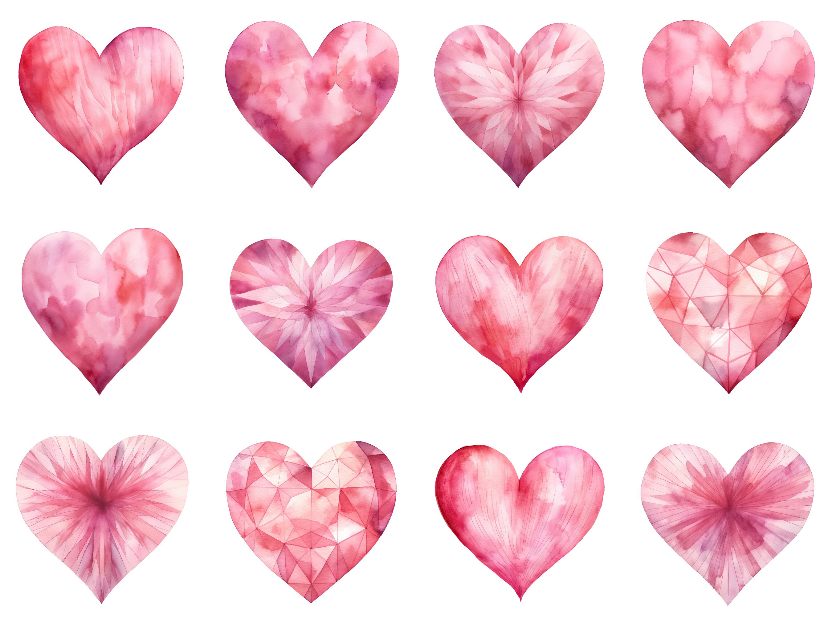 Pink Hearts Clipart Watercolour Clip Art Valentines Hearts - Etsy