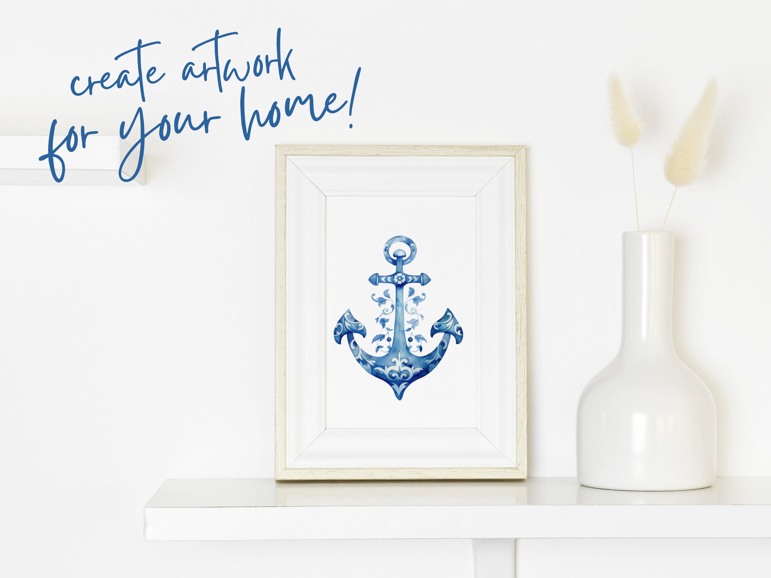 Nautical Clipart Anchors and Boats Clip Art in Blue and White ...