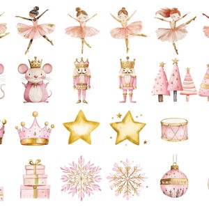 Nutcracker Clipart Bundle in Pink & Gold - Watercolor Christmas Clip ...