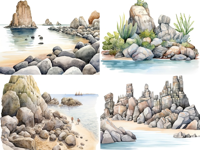 Travel Clipart - Rocky Beach Clipart - Coastal Adventure Clip Art ...