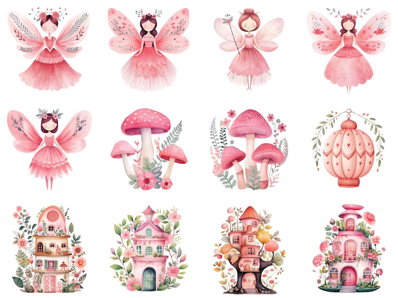 Pink Fairy Clipart Set Fairies Clip Art Flower Clipart Watercolour Fairy Clipart Junk Journal ...