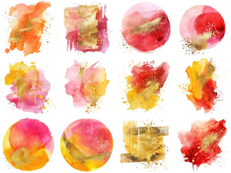 Watercolour Splash Clipart in Warm Colours - Digital Brush Stroke ...