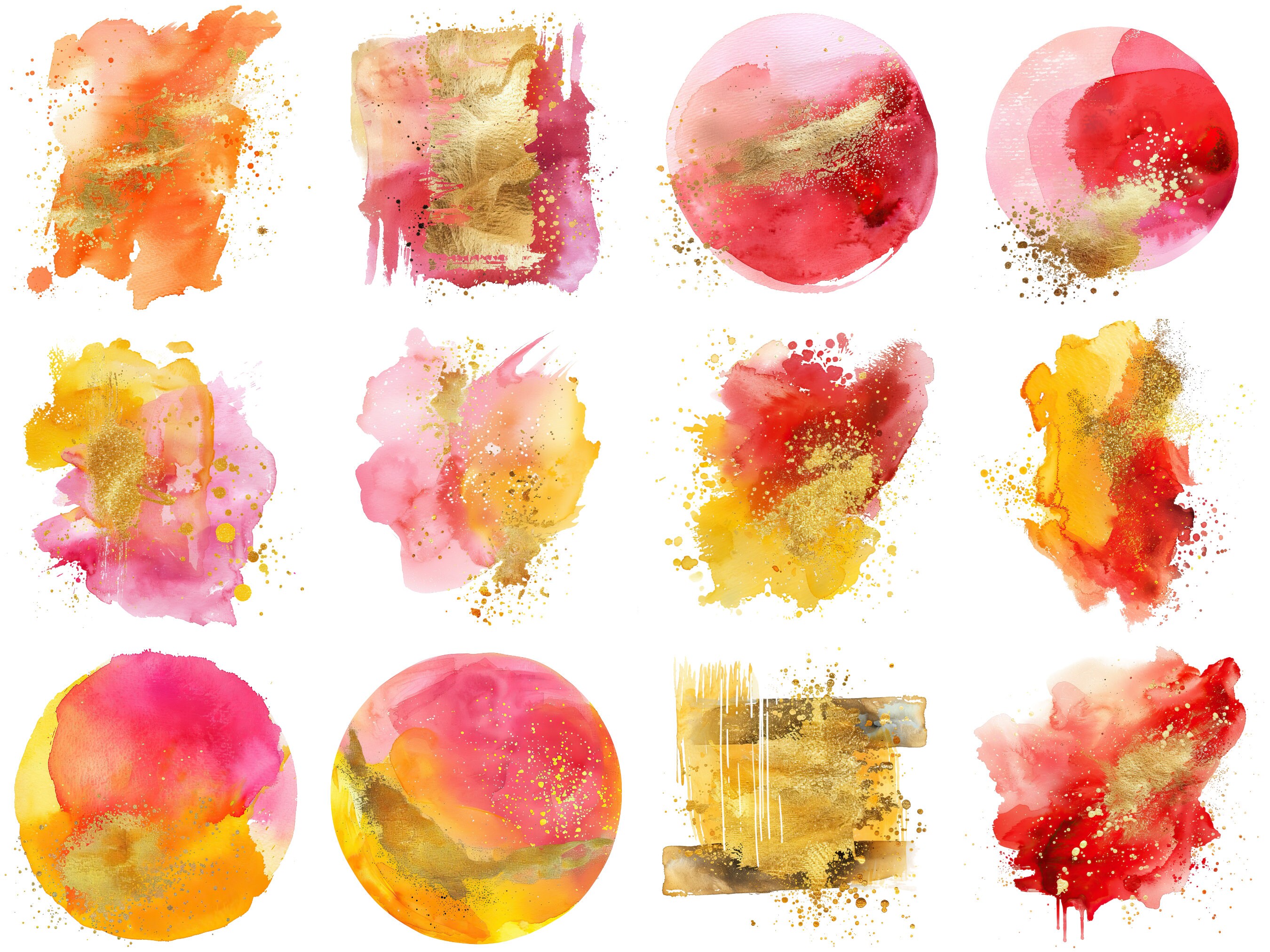 Watercolour Splash Clipart in Warm Colours Digital Watercolour Splatter ...