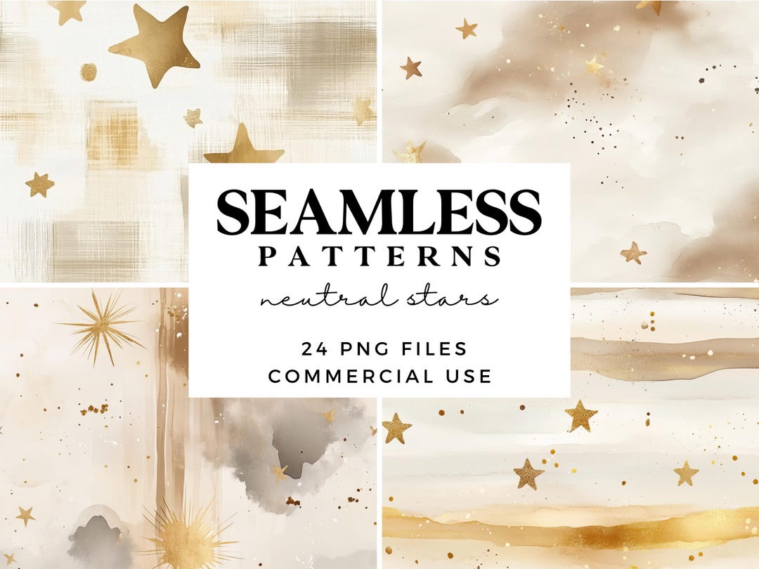 Neutral Stars Seamless Patterns - Beige and Gold Digital Backgrounds ...