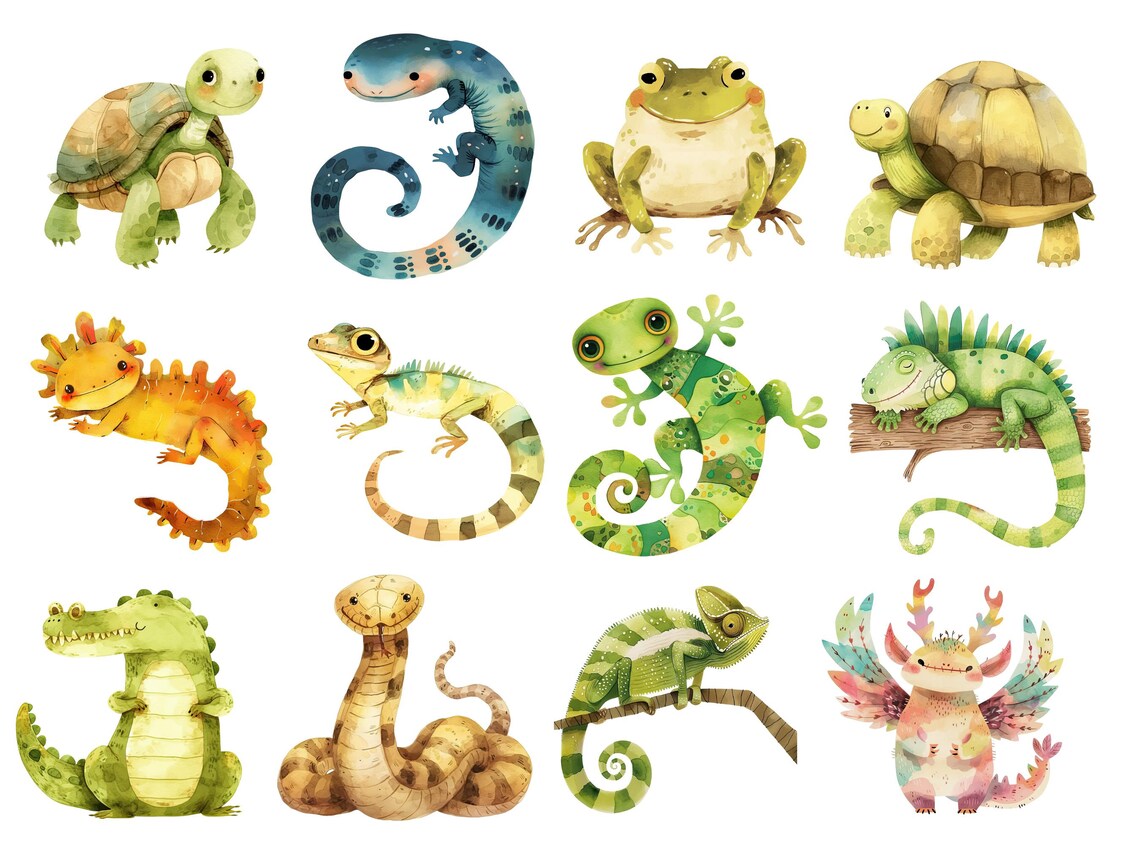 Reptiles & Amphibians Clipart Bundle - Cute Reptile Clipart - Cute ...