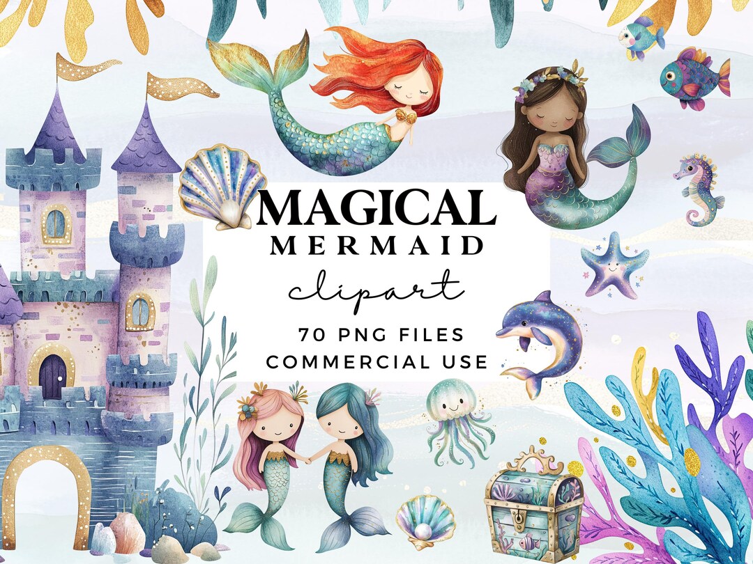 Mermaid Clipart Set - Watercolour Under the Sea Clipart Bundle ...