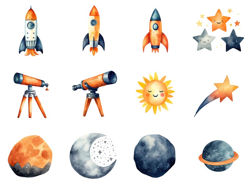Cute Astronaut Clipart Bundle Watercolor Spaceman Clip Art Set Space ...