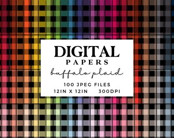 Black Buffalo Plaid Digital Paper in 100 Colours - Seamless Pattern ...