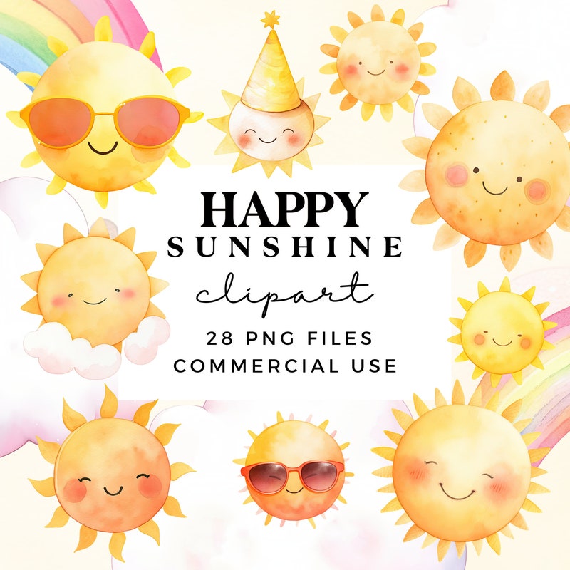 Cute Sun Clipart - Etsy