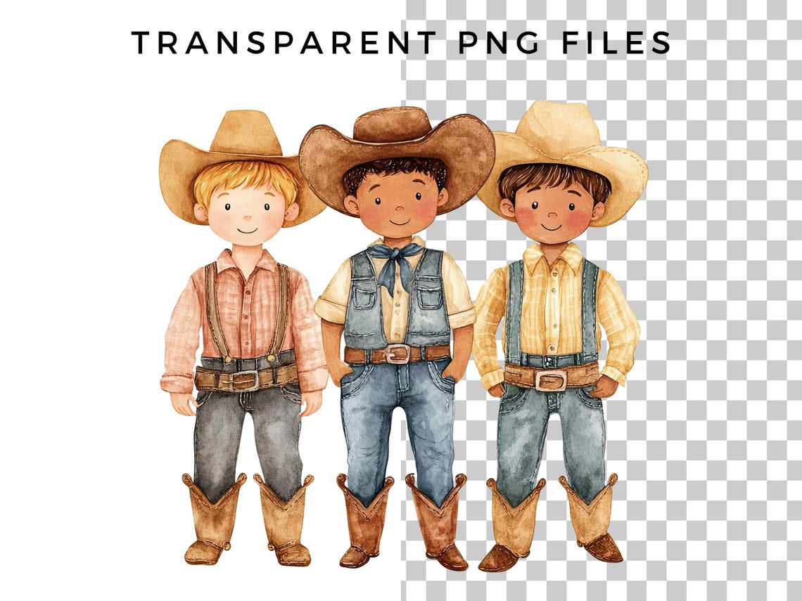 Cowboy Clipart Set - Watercolour Cute Baby Cowboy Clipart Bundle ...