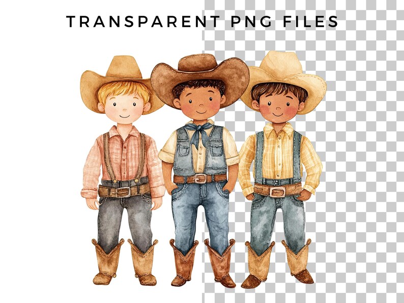 Cowboy Clipart Set - Watercolour Cute Baby Cowboy Clipart Bundle ...