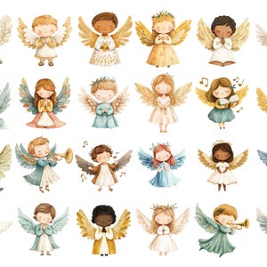 Cute Christmas Angels Clipart Bundle - Watercolor Clip Art for ...