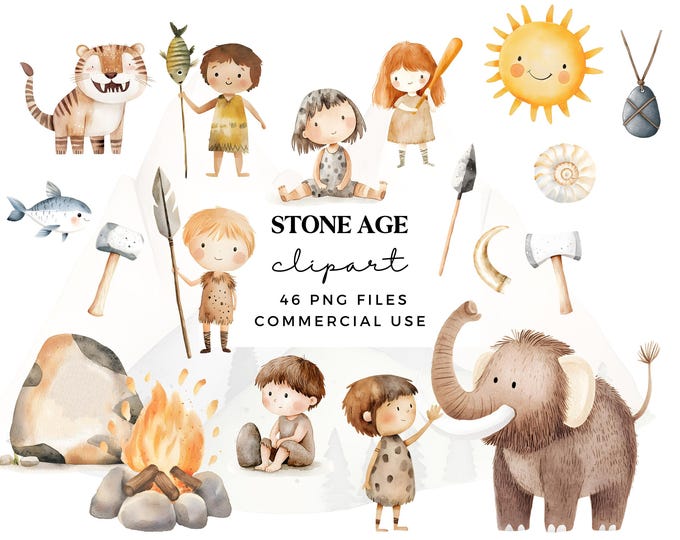CAVEMAN CLIPART Neanderthal Stone Age Clip Art Printable Cave Man ...
