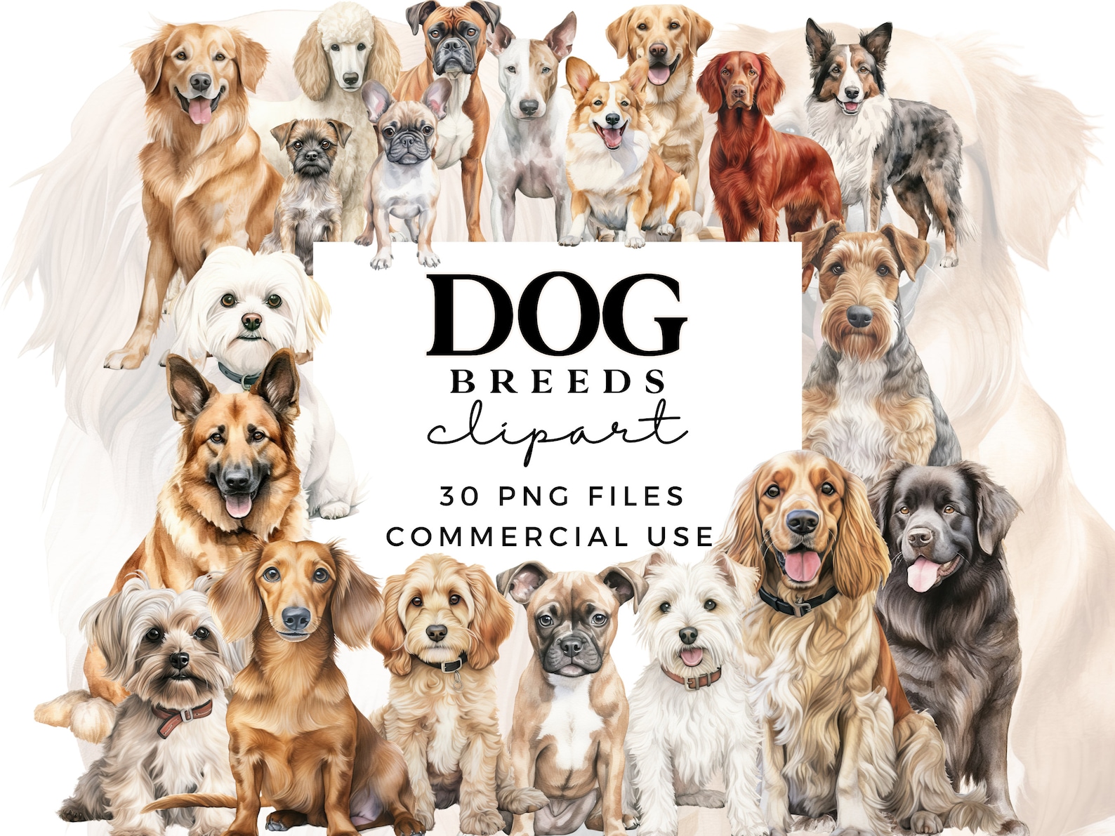 Watercolour Dog Clipart - Watercolor Dog Breed Clip Art Bundle - Pets ...