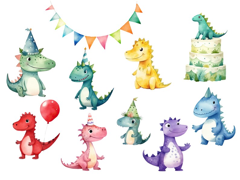 Cute Dinosaur Clipart for Kids Parties Watercolour Dinosaur Clip Art ...