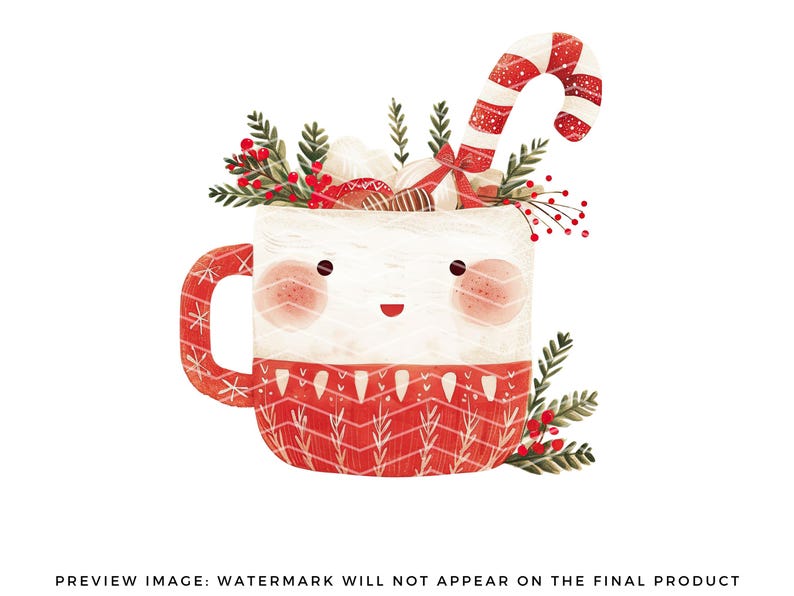 Cute Christmas Mugs Clipart Bundle - Xmas Coffee Cups Clip Art ...