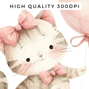 Cute Kitten Clipart - Cat With a Balloon Clip Art for Nursery Wall Art ...