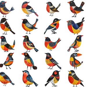Folk Art Garden Birds Clipart - Colourful Birds Clip Art Illustrations ...