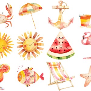 Beach Day Clipart PNG - Cute Summer Clipart Bundle - Watercolour Beach ...