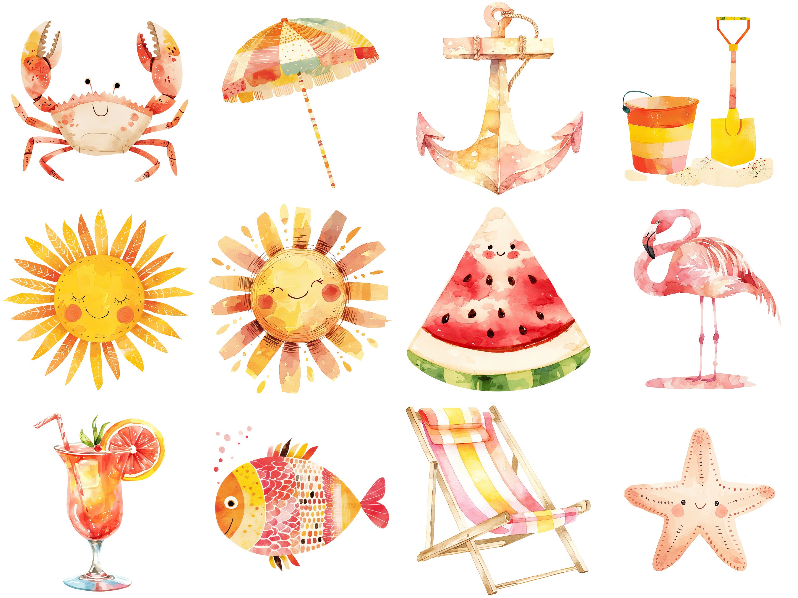 Beach Day Clipart PNG Cute Summer Clipart Bundle Watercolour Beach ...