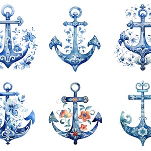 Nautical Clipart - Anchors and Boats Clip Art in Blue and White ...