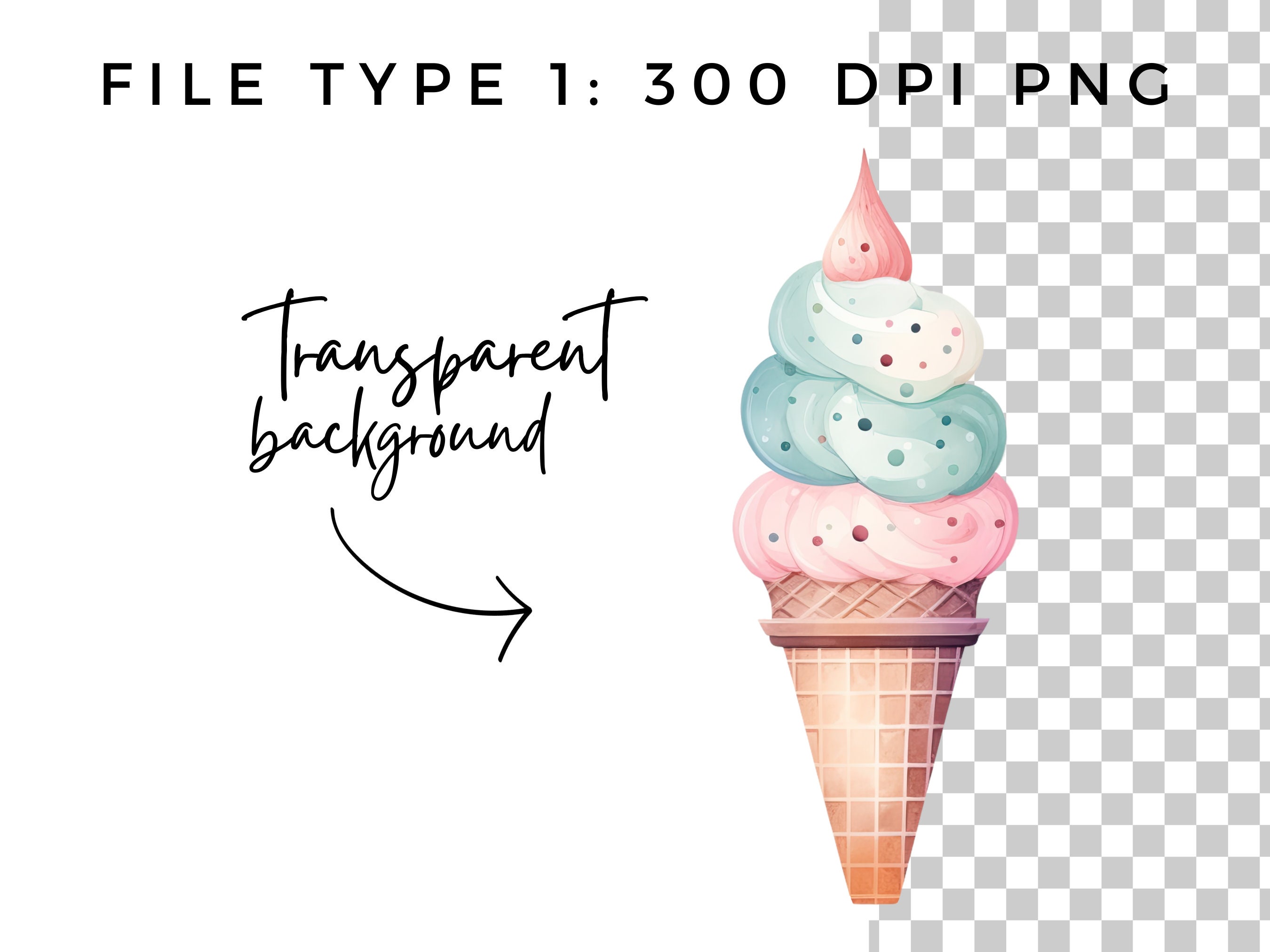 Pastel Watercolor Ice Cream Clipart Set Cones Sundaes Vans - Etsy