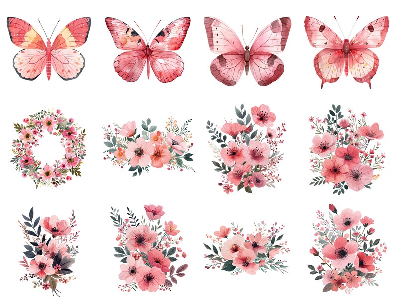Pink Butterflies Clipart Watercolour Butterfly & Flowers Clip Art ...