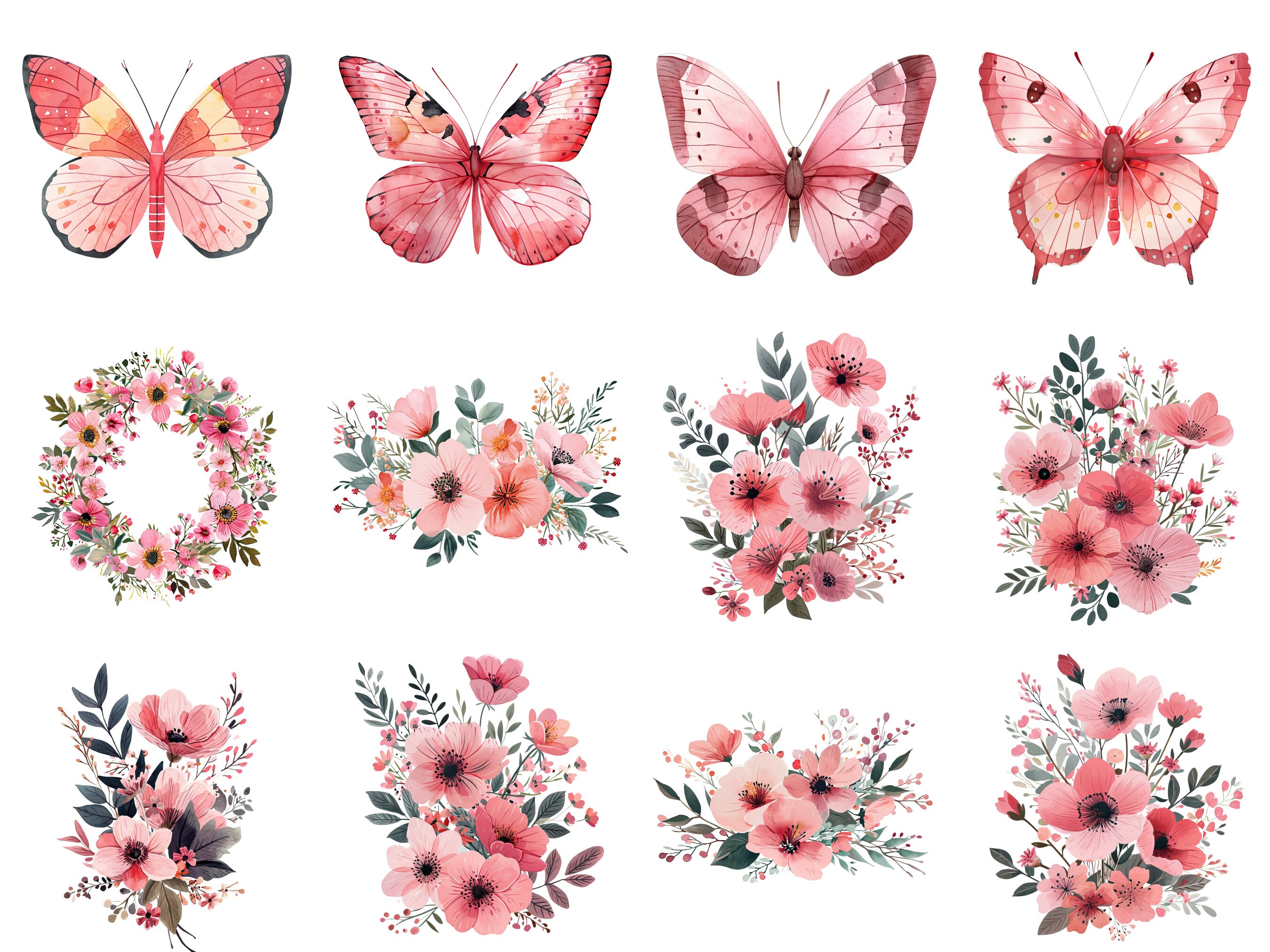Pink Butterflies Clipart Watercolour Butterfly & Flowers Clip Art ...