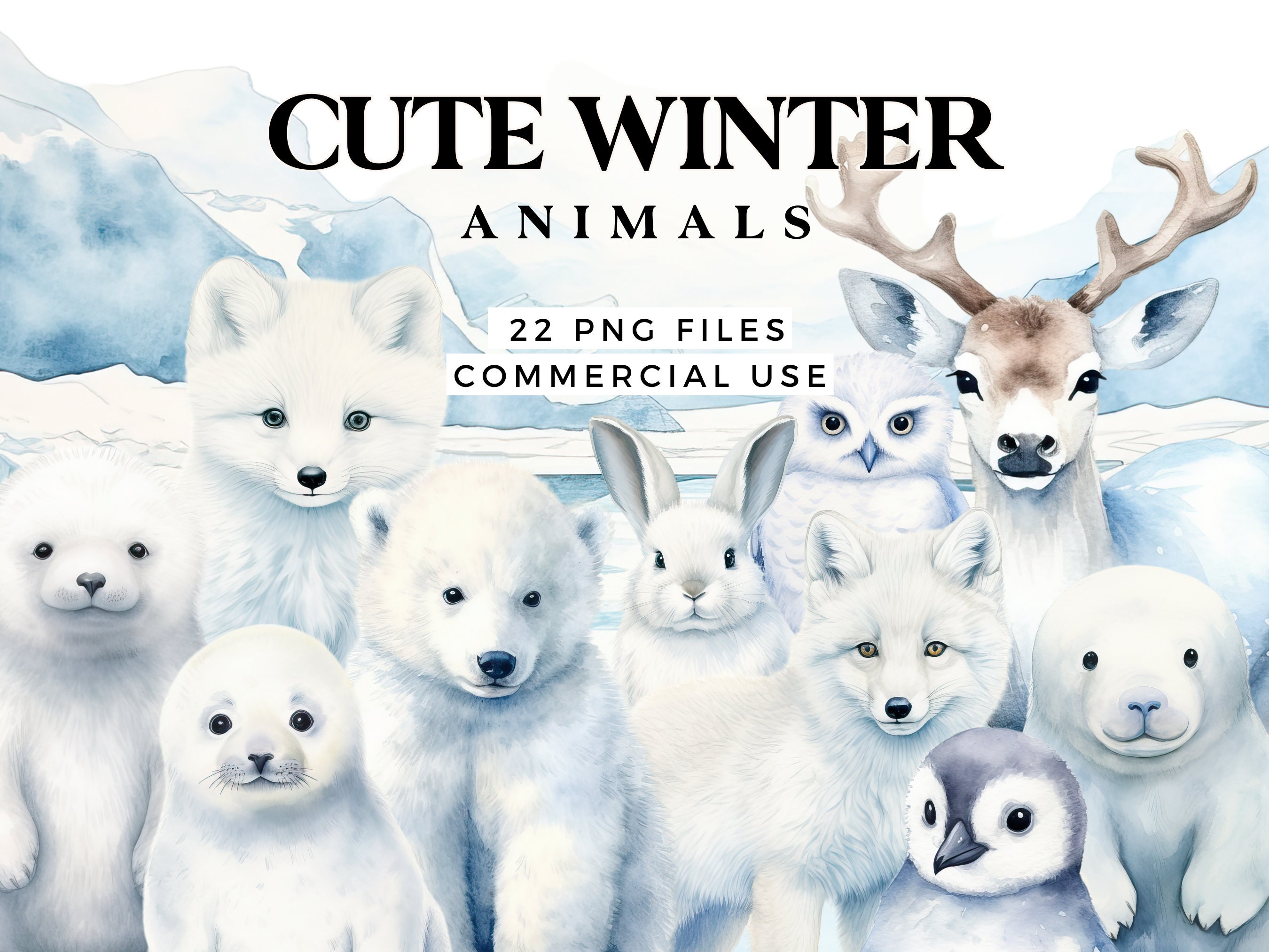 Cute Winter Animals Clipart - Watercolor Arctic Animals & Landscapes ...