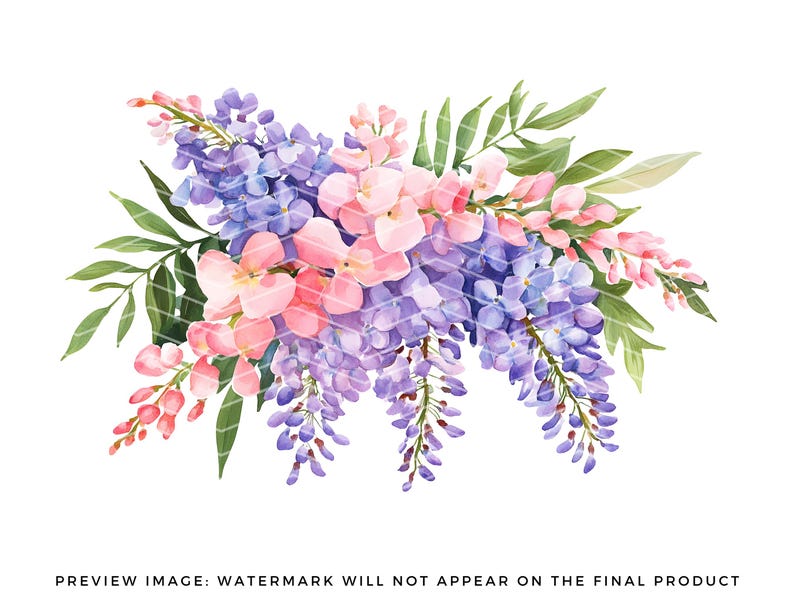 Wisteria Clipart PNG - Watercolour Flowers Clip Art Bundle ...