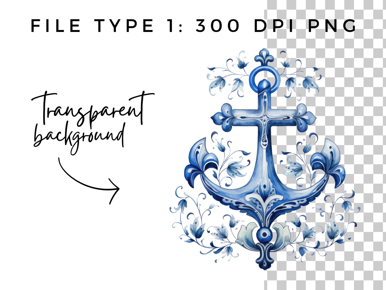 Nautical Clipart Anchors and Boats Clip Art in Blue and White ...